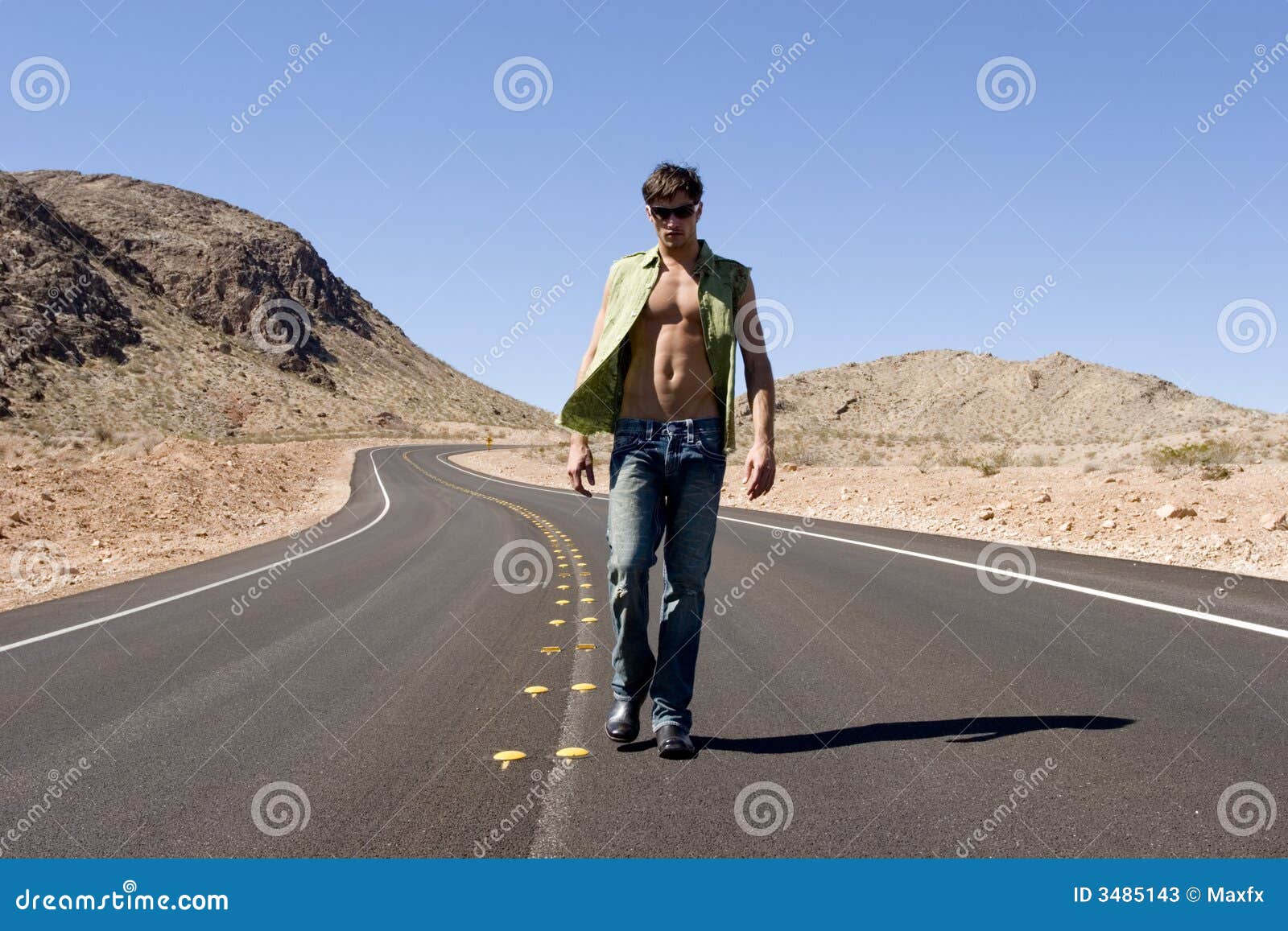 Man on road stock image. Image of empty, washboard, fashion - 3485143