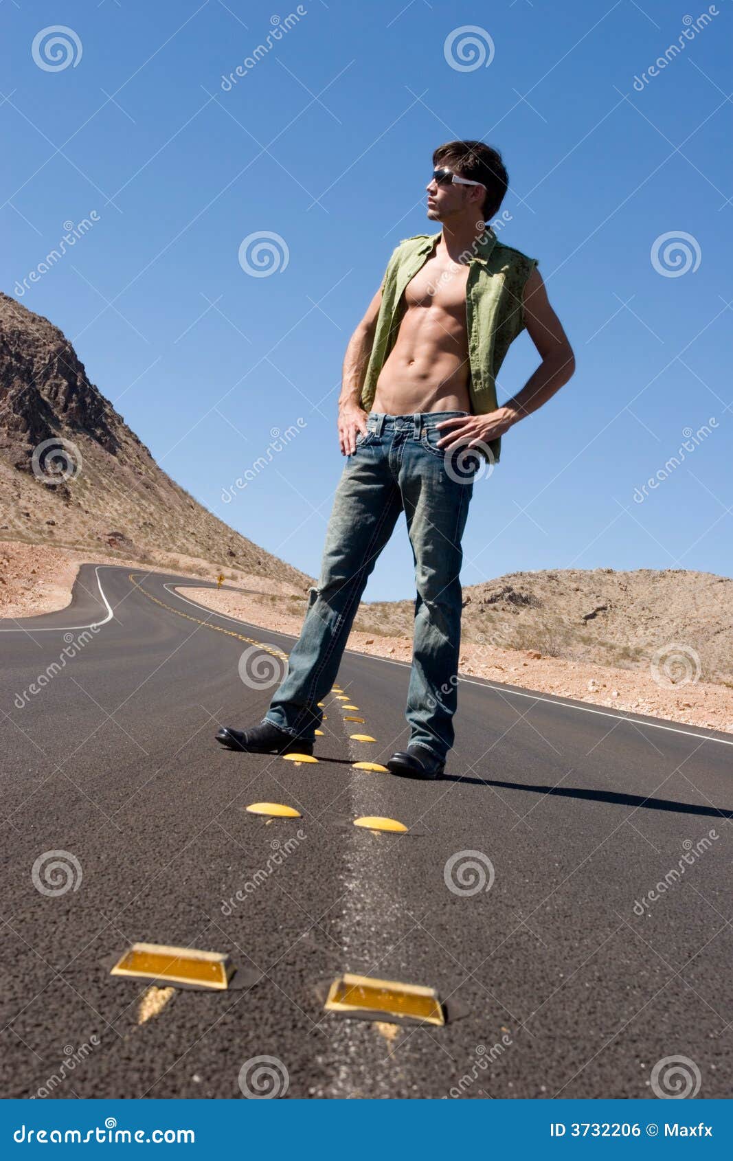 Man on road stock photo. Image of shirt, desert, model - 3732206