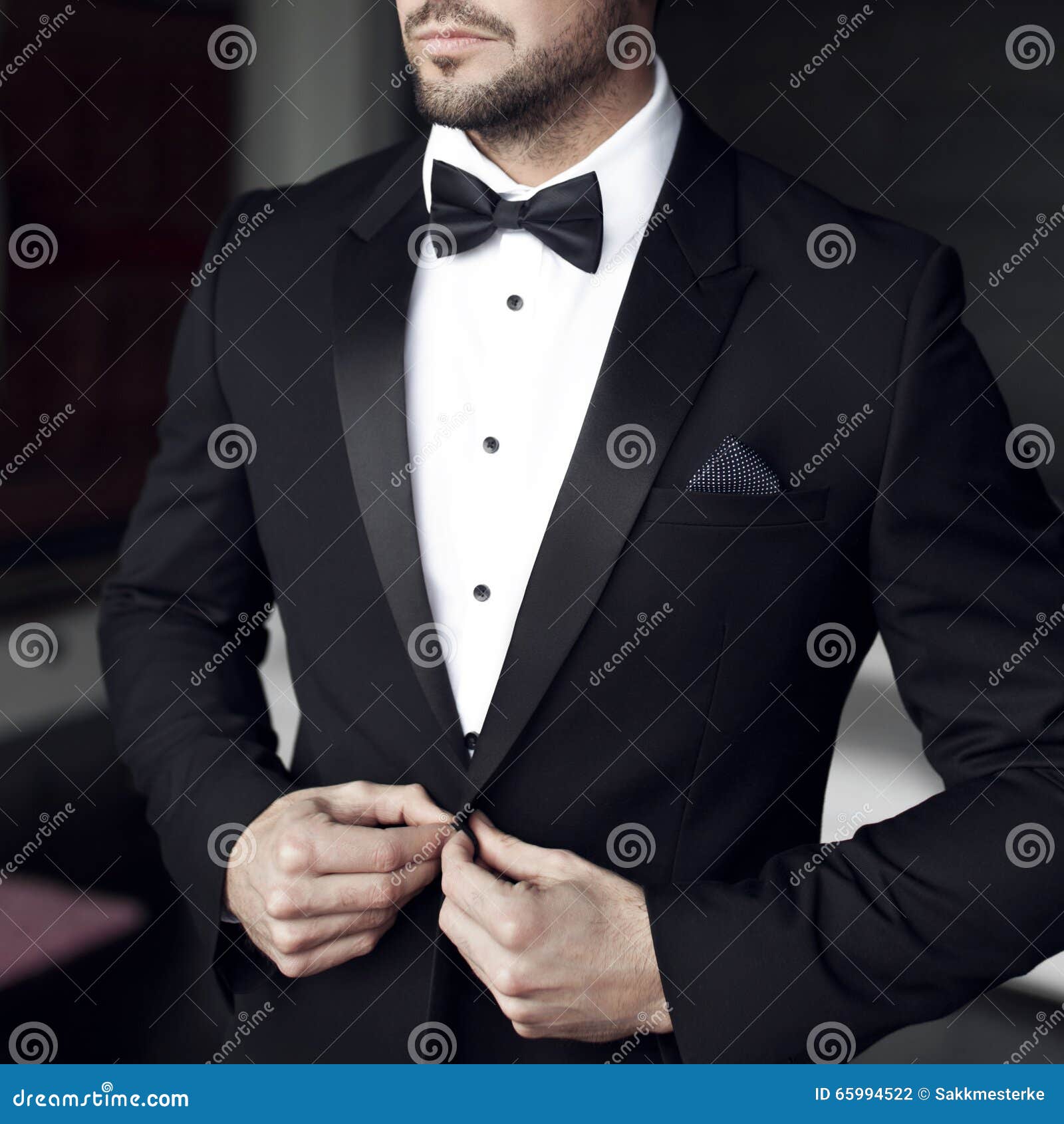 Man in tuxedo and bow tie stock photo. Image of attractive - 65994522