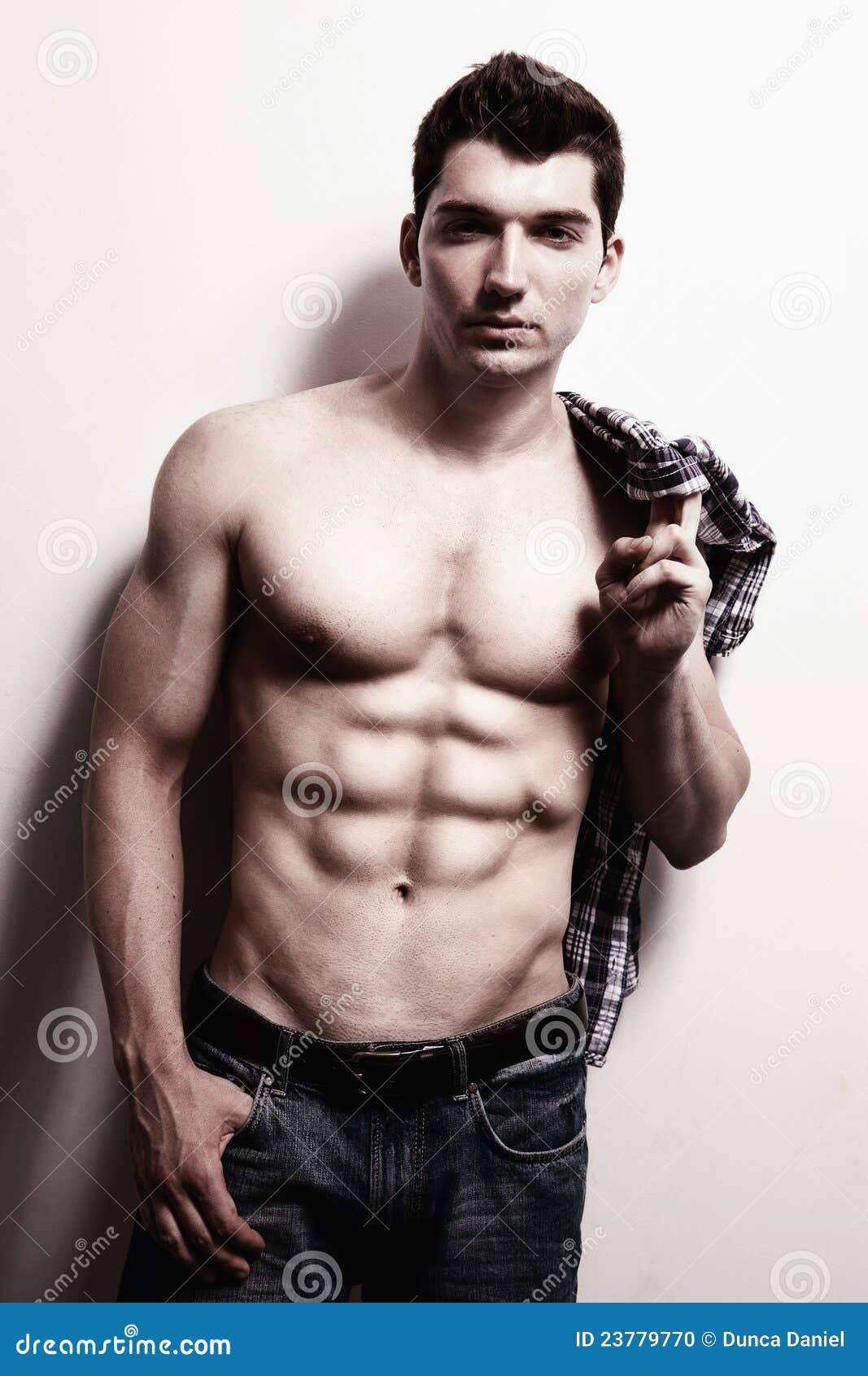 Masculine Man with Muscular Abs Stock Photo - Image of alone, human ...