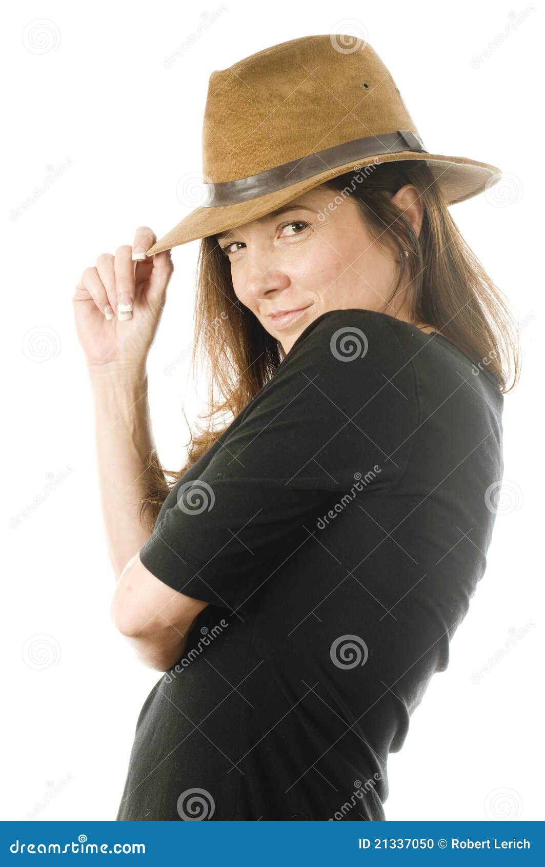Middle Age Lady with Fedora Hat Stock Photo - Image of portrait, pretty ...