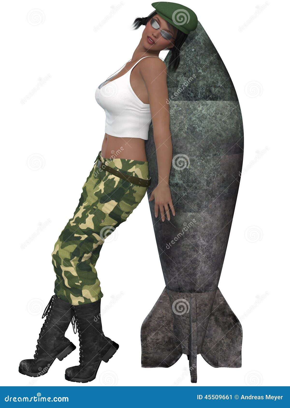 Military Girl Posing with a Bomb Stock Illustration - Illustration of ...