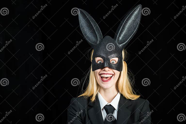 Model Dressed In Costume Easter Bunny Pretty Bunny Girl Winking And