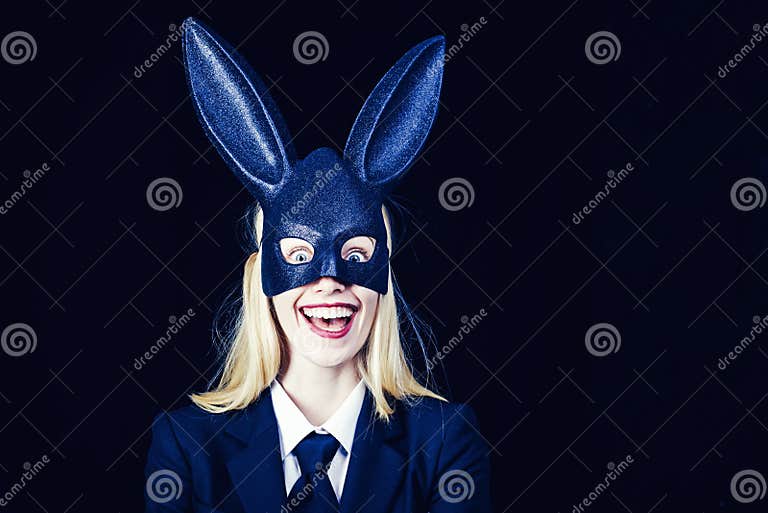 Model Dressed In Costume Easter Bunny Pretty Bunny Girl Winking And