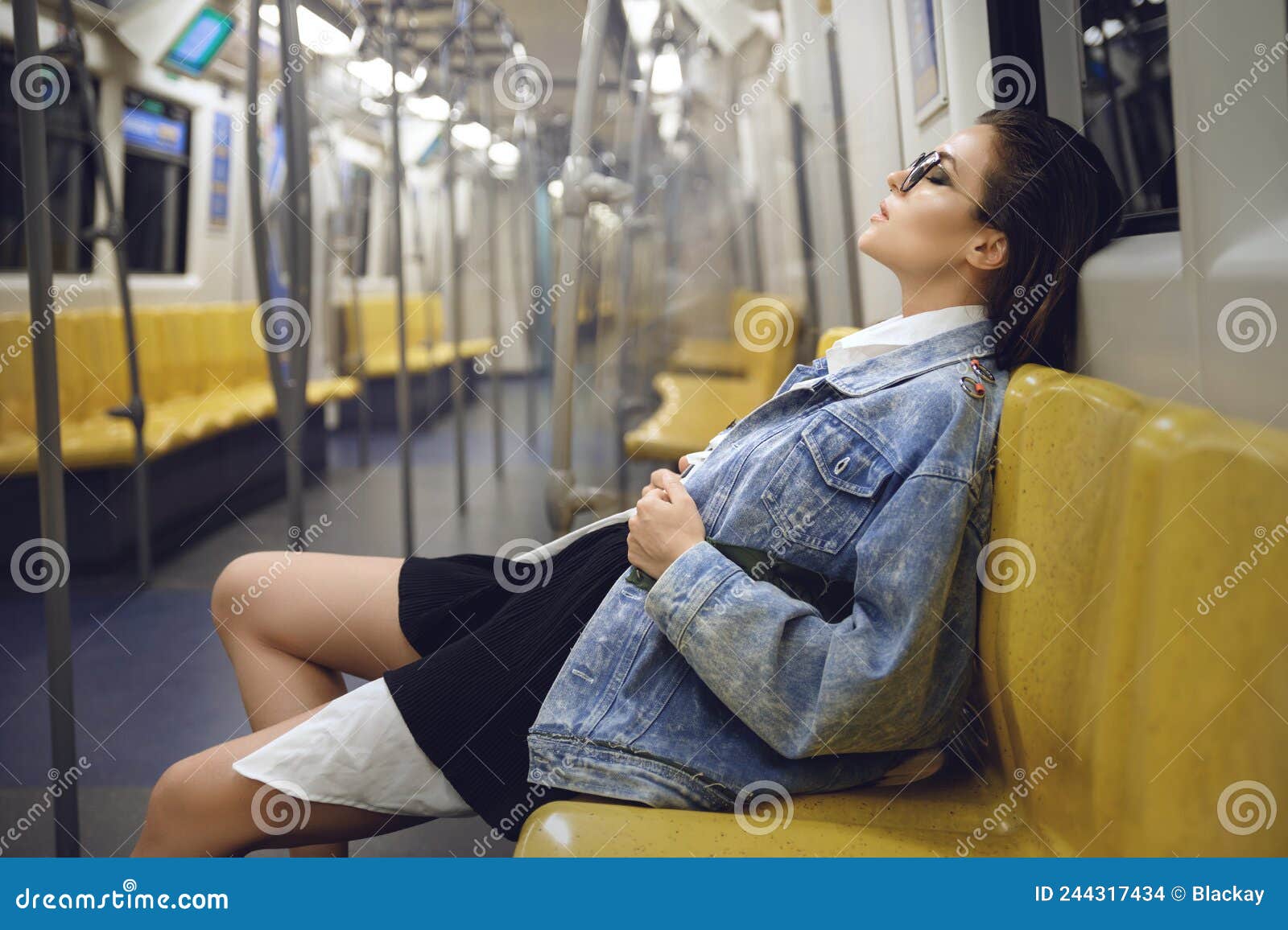 Model is Posing in Carriage of Metro Train Stock Photo - Image of ...