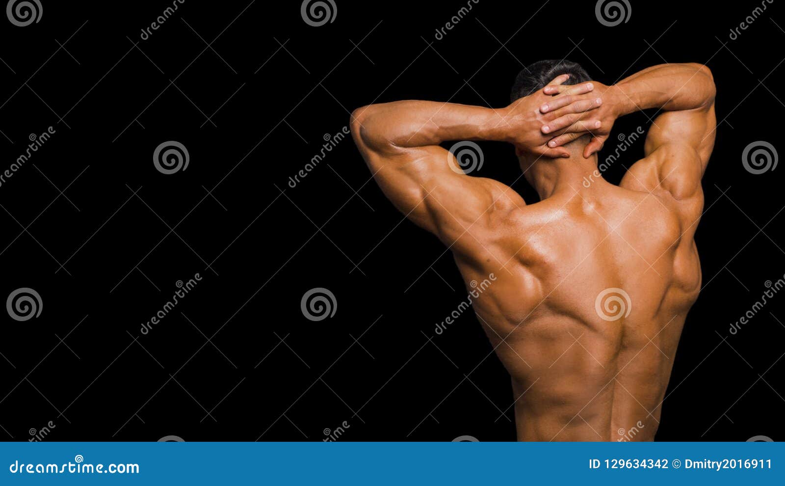 Muscle Man. Back View. Isolated on Dark. Stock Photo - Image of dark ...