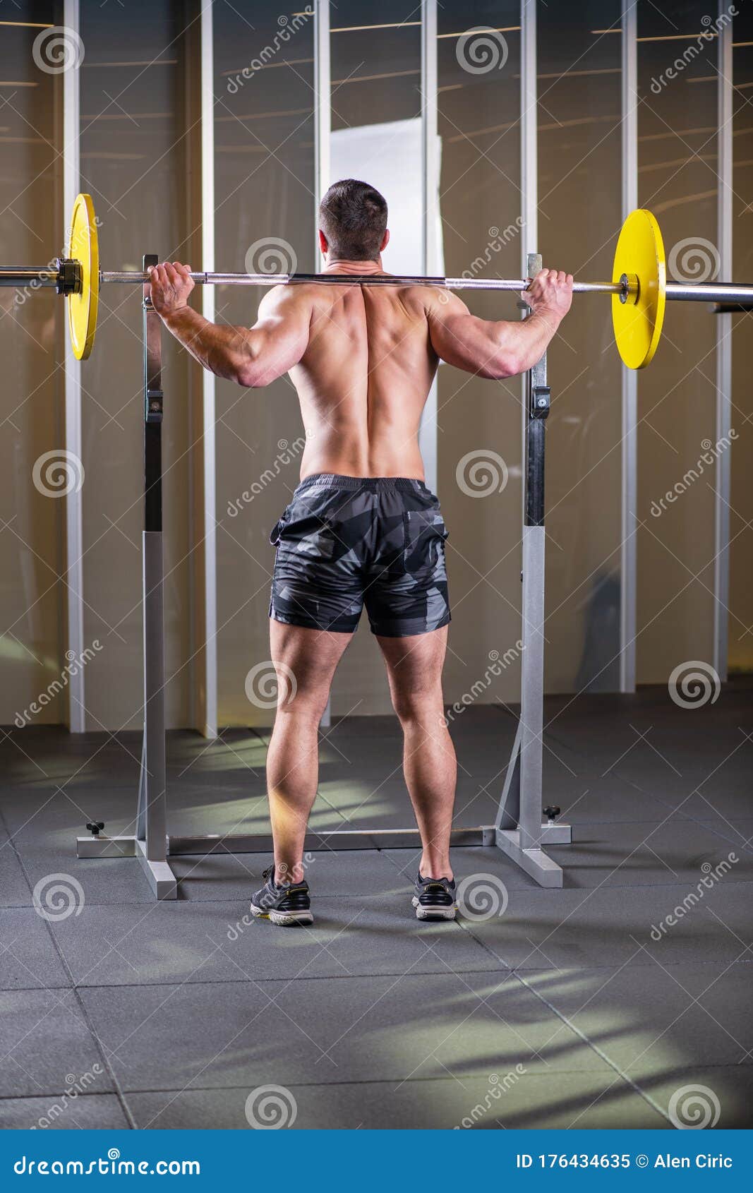 Muscular Man Doing Squat Exercise. Back View Stock Image - Image of ...