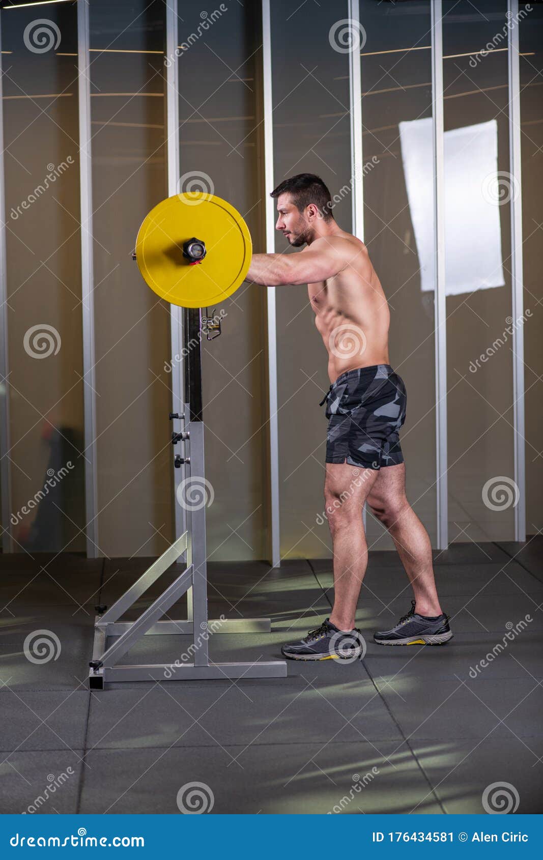 Muscular Man Doing Squat Exercise. Side View Stock Image - Image of ...