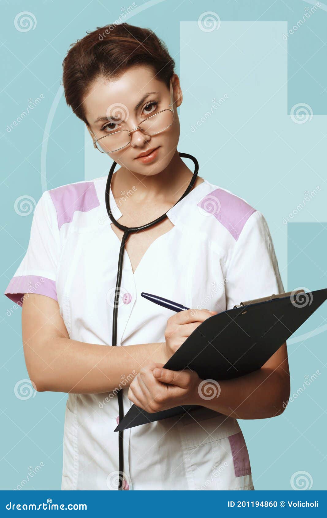 Nurse on Blue Background with Stethoscope Stock Photo - Image of adult ...