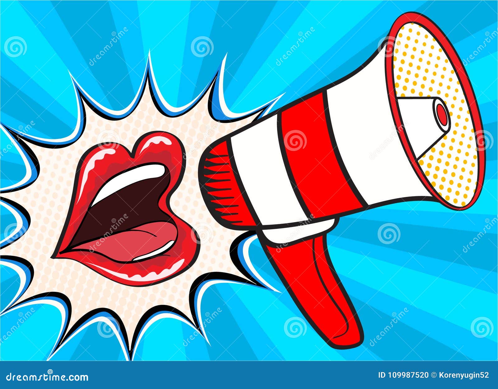 Open Female Mouth And Megaphone Screaming Announcement Vector