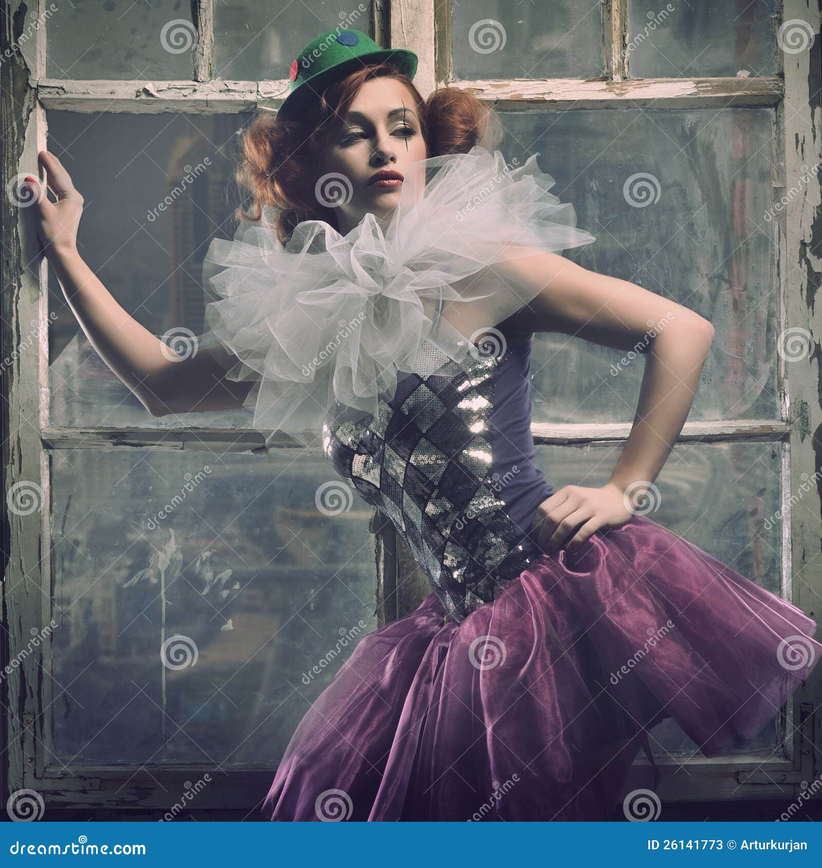 Pierrot Woman Behind the Window Stock Image - Image of insane, clown ...