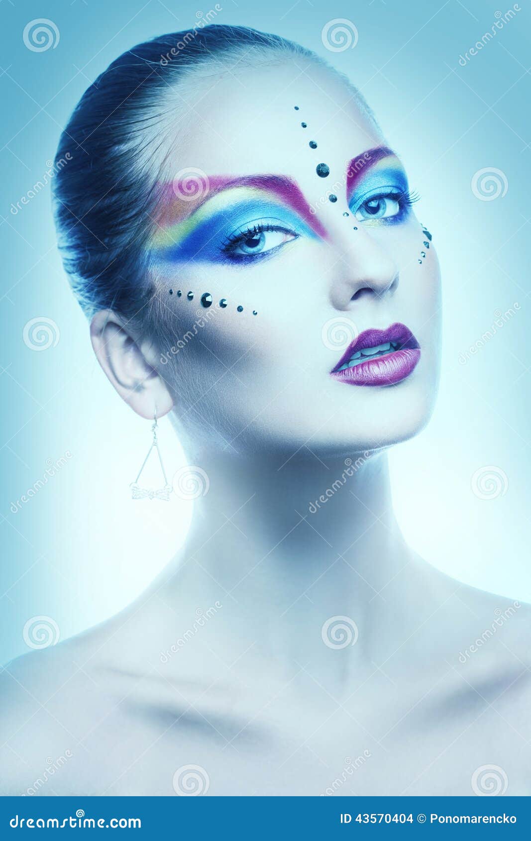 Portrait of Female with Multicolor Make Up in Cold Tones Stock Photo ...