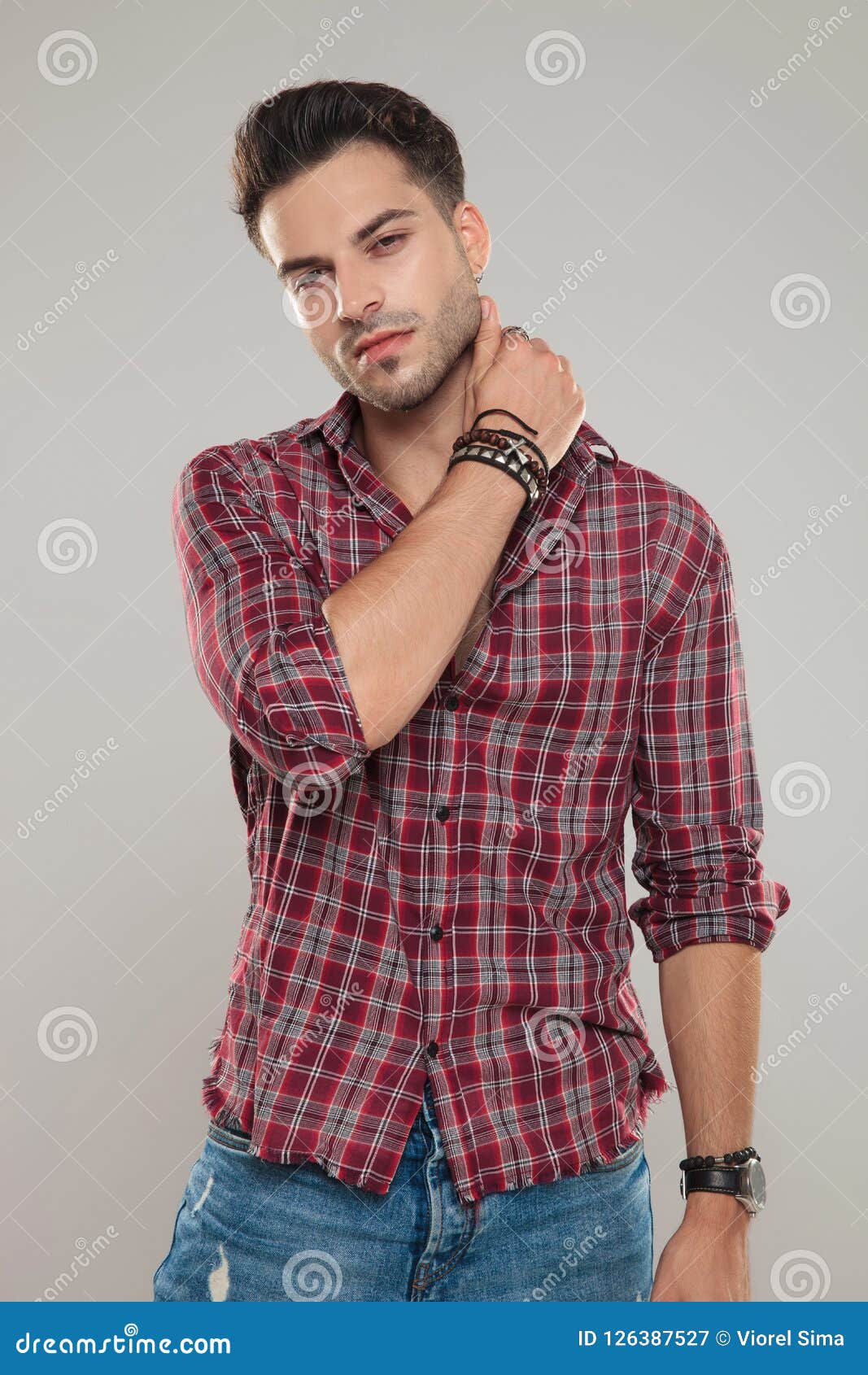 Pose of a Relaxed Casual Man Stock Image - Image of neck, pose: 126387527