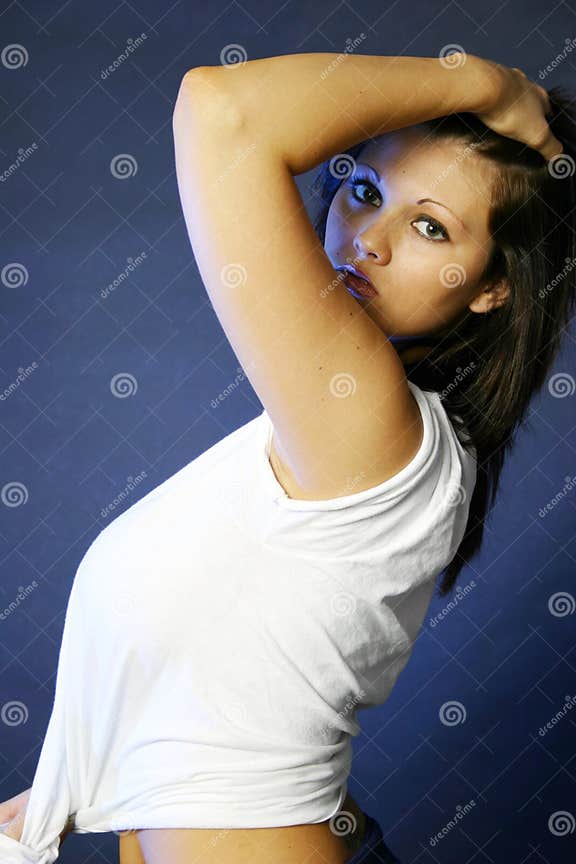 Pose in white tee shirt stock photo. Image of female - 10193120