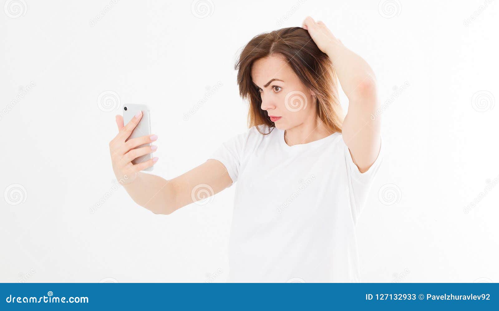 Sexy Pretty Woman Taking A Selfie Isolated On White Background Copy