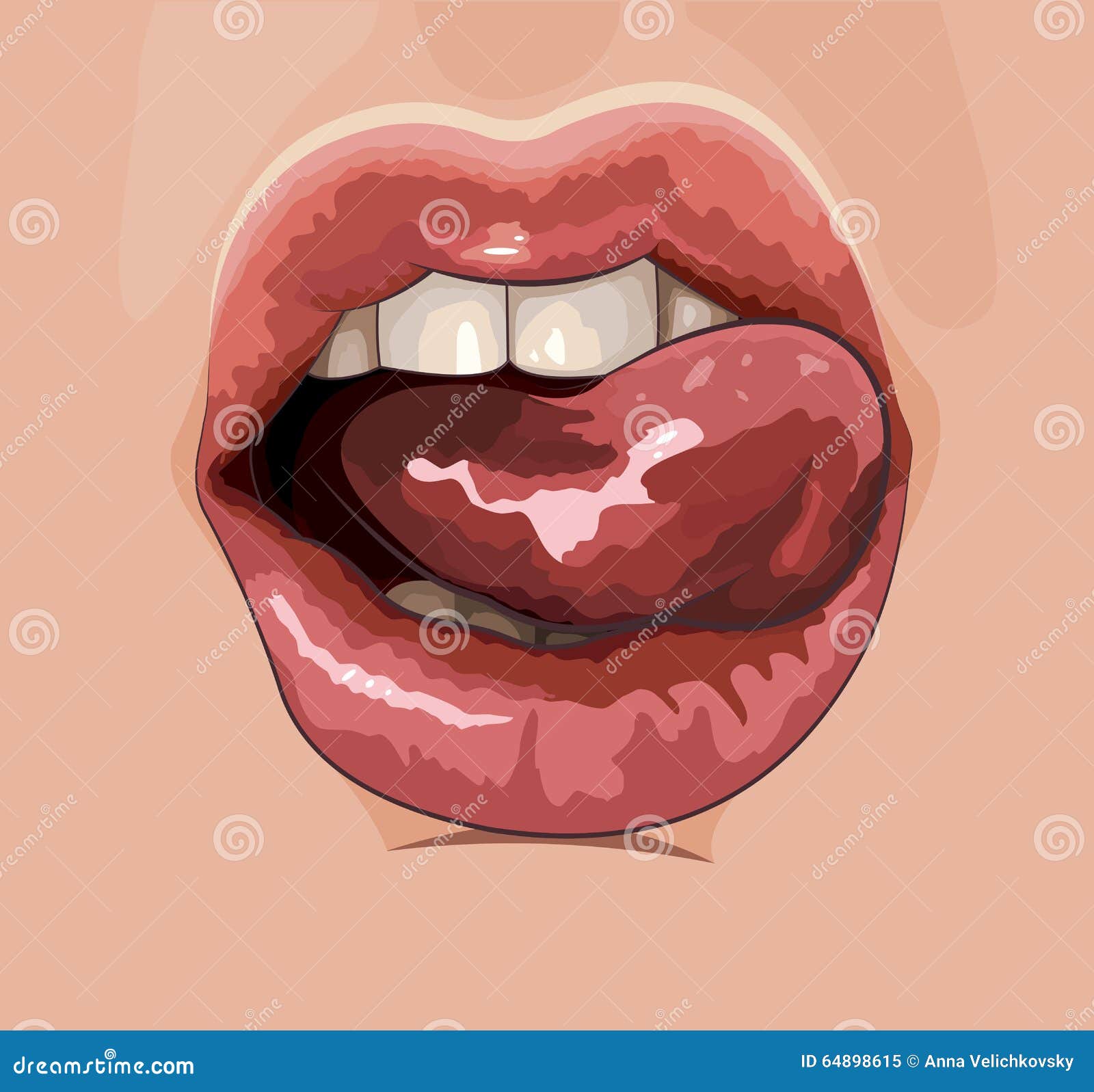 Cartoons Pop Art Red Lips On Fire Background. Female Mouth With Spicy ...