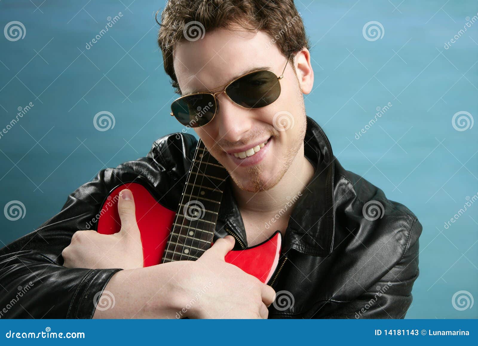Rock Man Sunglasses Leather Jacket Stock Image - Image of leather, blue ...