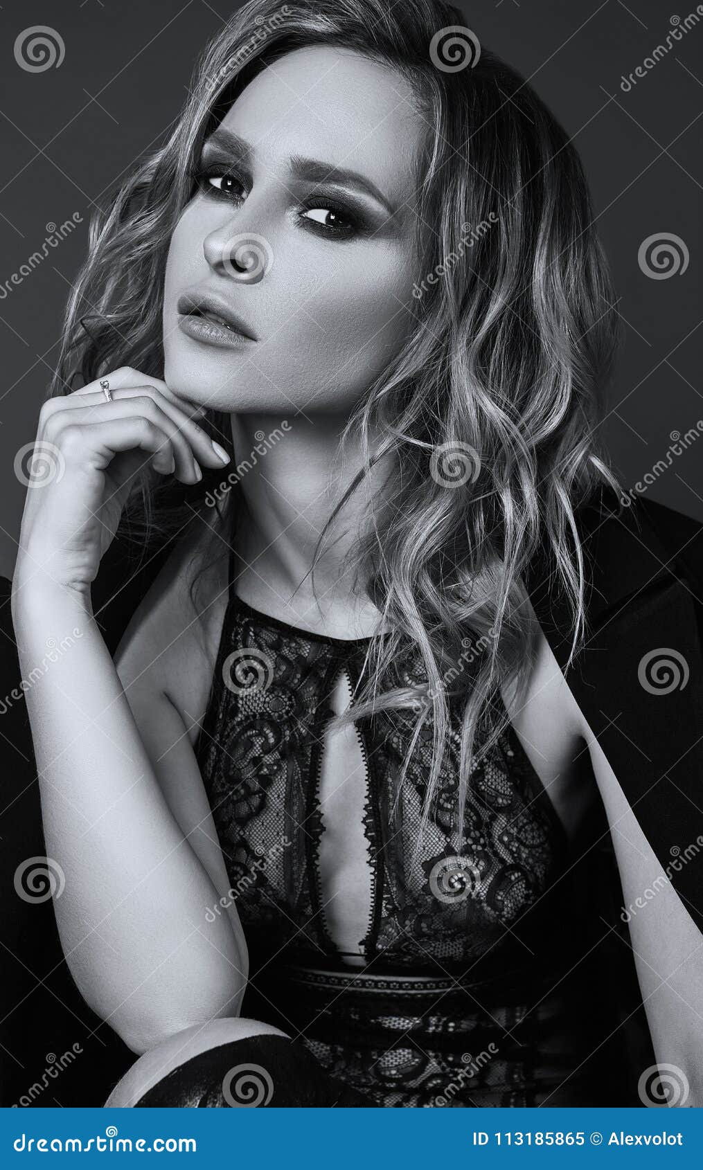 Seductive Blonde Girl In Underwear And Black Coat Stock Image Image