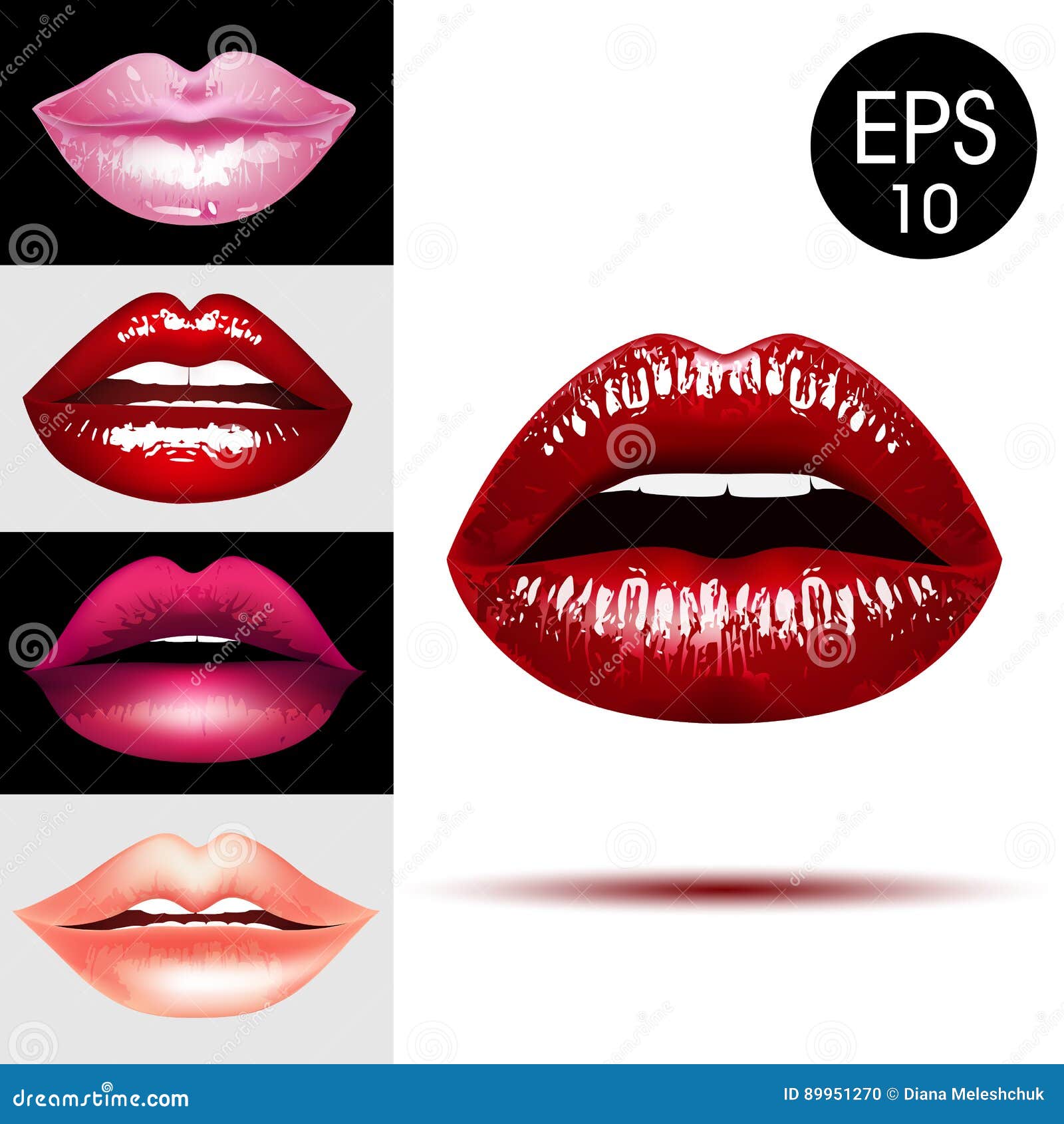 Shining Lips Set. Vector Realistic Lips Illustration Stock Vector ...