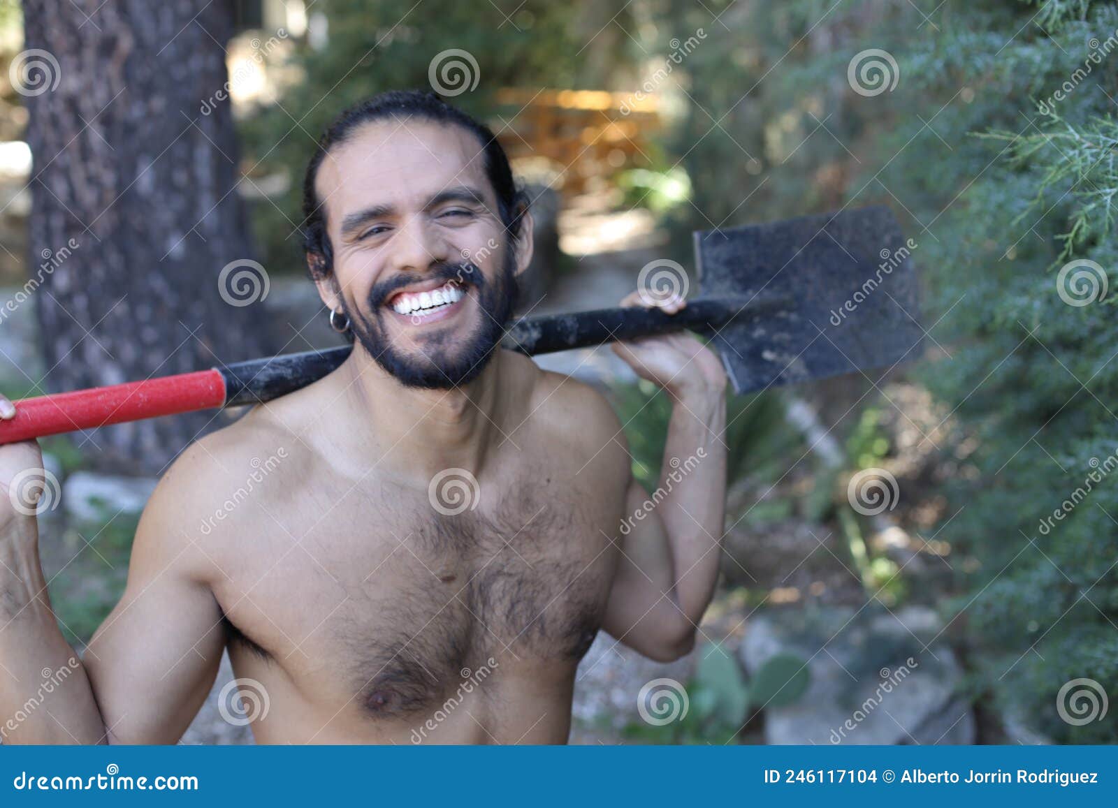 Shirtless Man Using a Shovel Stock Photo - Image of industrial, burial ...