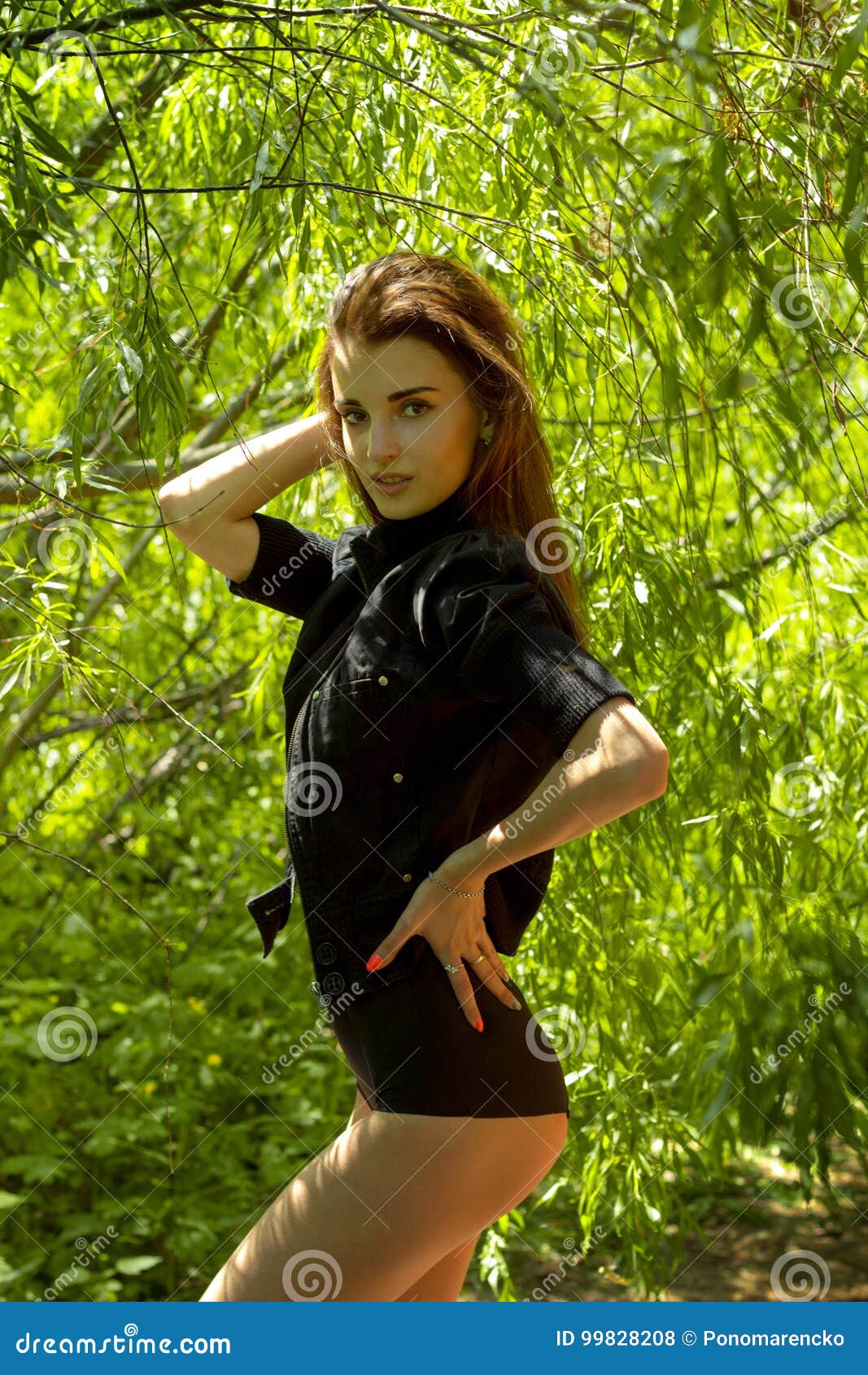 Slender Lady in Black Body Posing on Camera Stock Photo - Image of ...