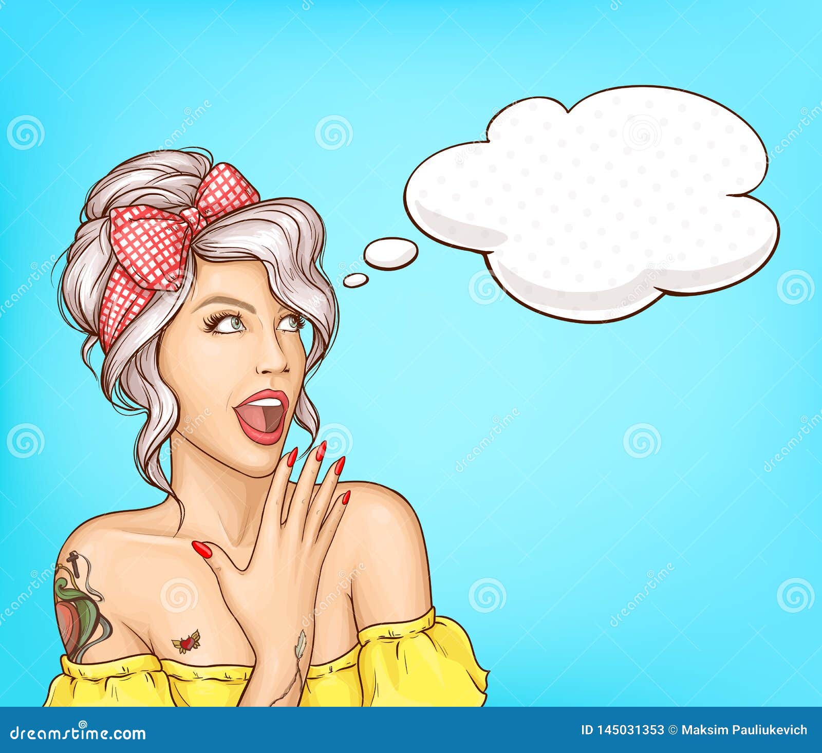 Surprised Woman Wow Pop Art Retro Comic Face Stock Vector