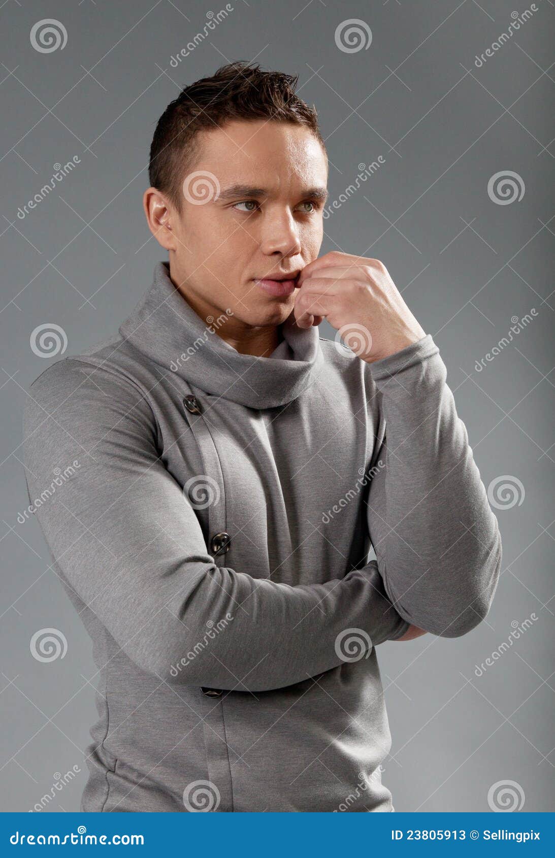 Thinking Fit and Neat Young Man in Studio Stock Image - Image of hands ...