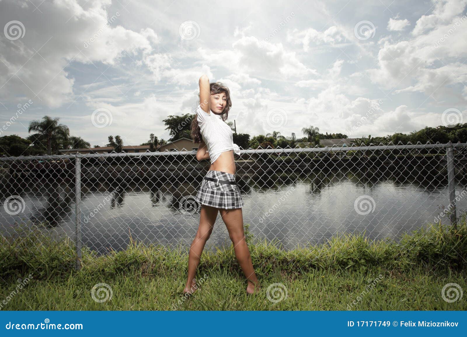 Woman By The Fence Stock Image Image Of Tall Blue Attractive 17171749