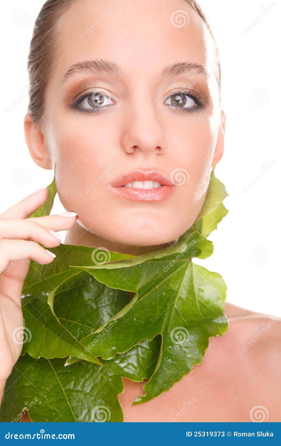 Woman with leafs portrait stock image. Image of nice - 25319373