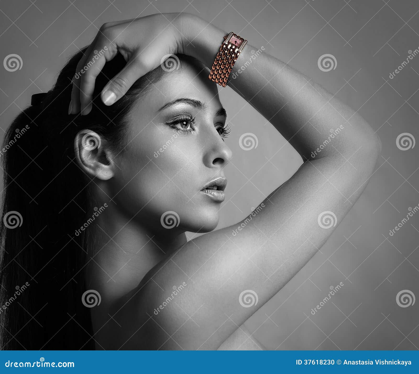 Woman with modern watch on stock photo. Image of hair - 37618230