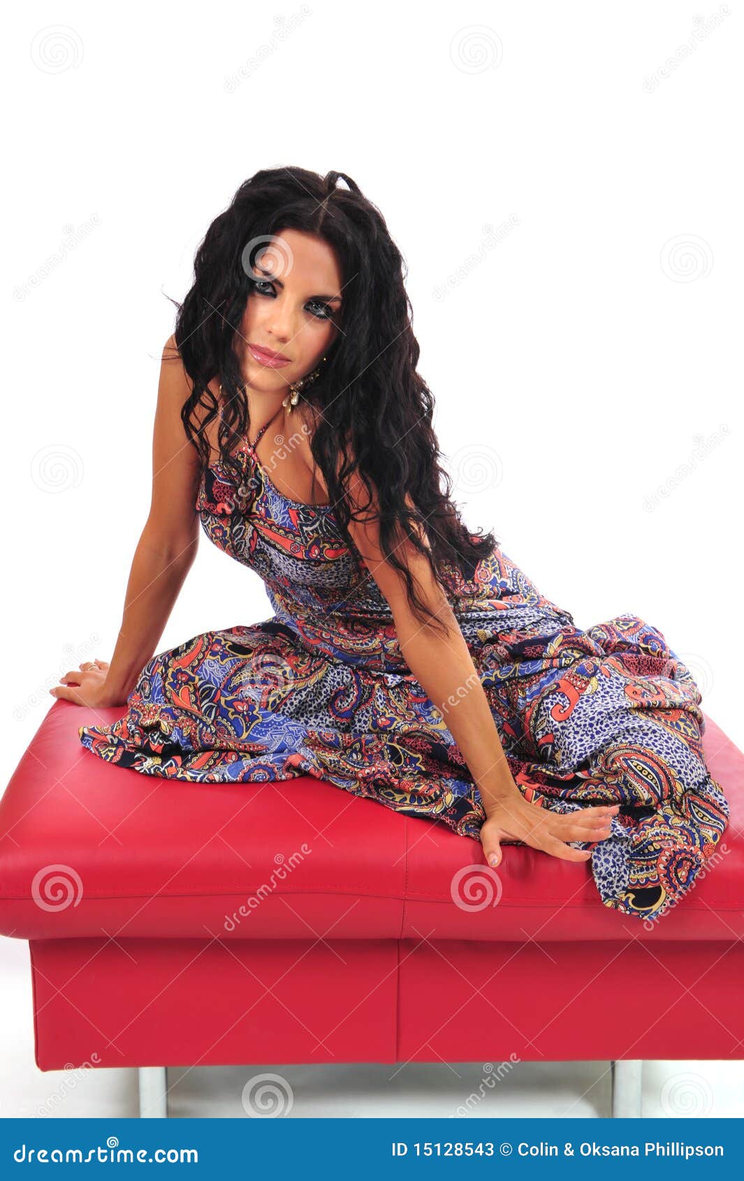 Woman Posing on Footstool stock image. Image of beautiful - 15128543