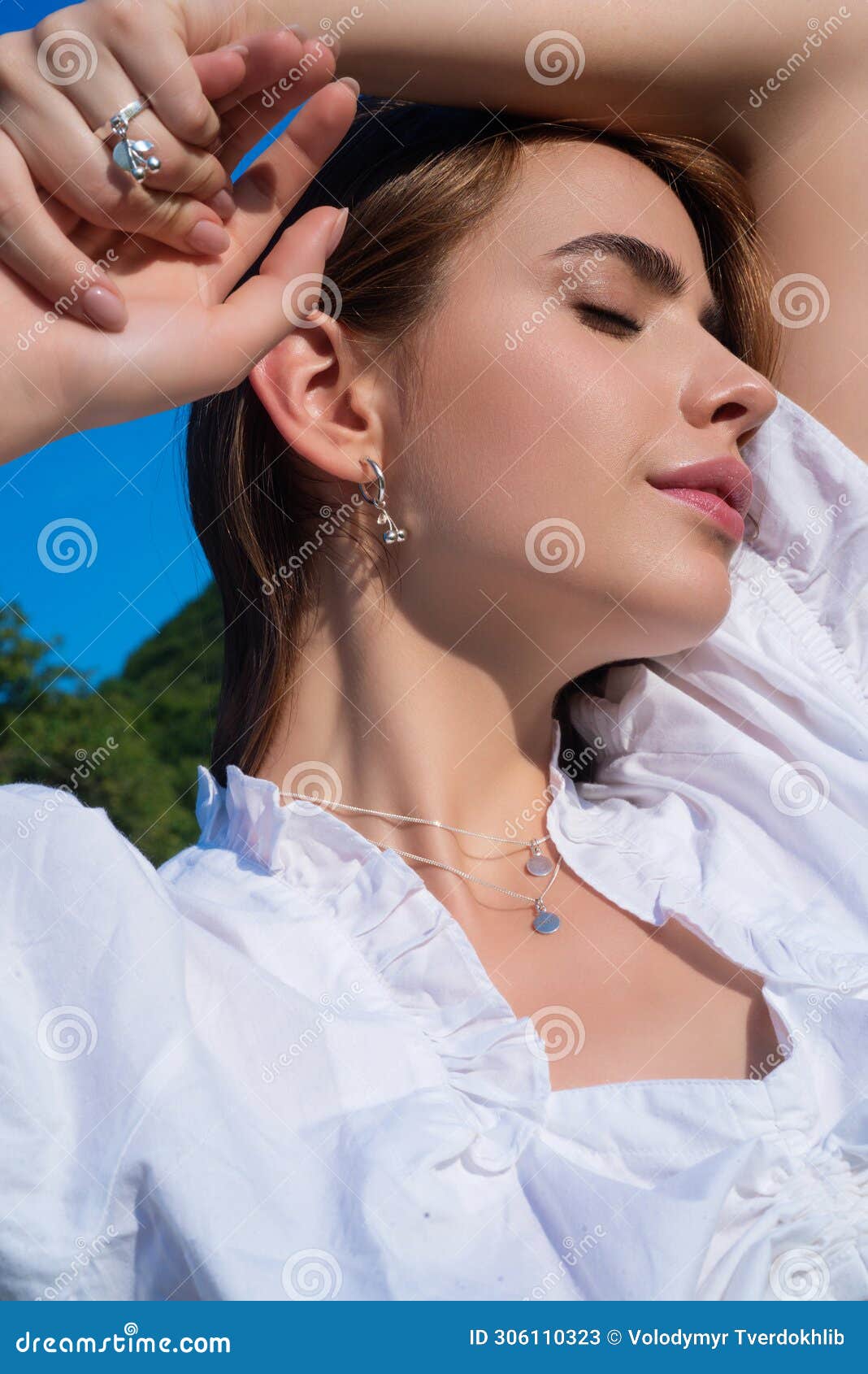 Woman Posing On Summer Greenery Outdoor Young Lady At The Village