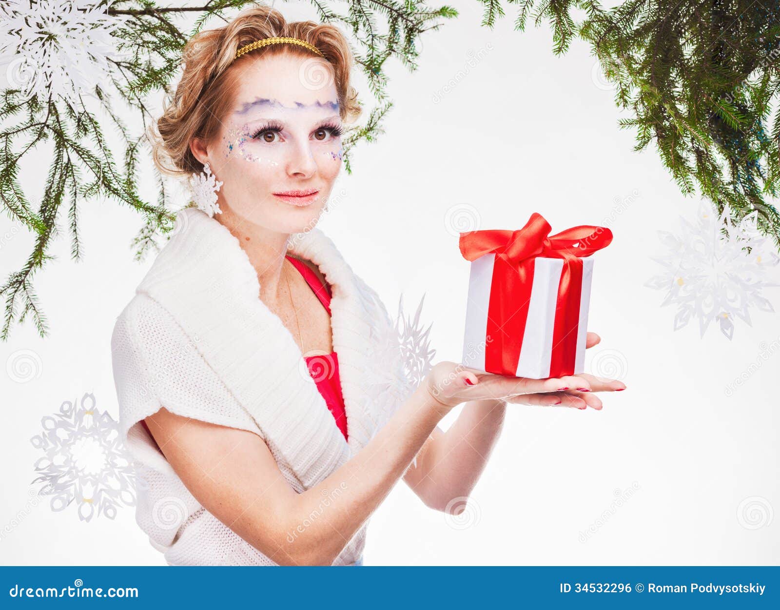 Woman with present stock photo. Image of beautiful, greeting - 34532296