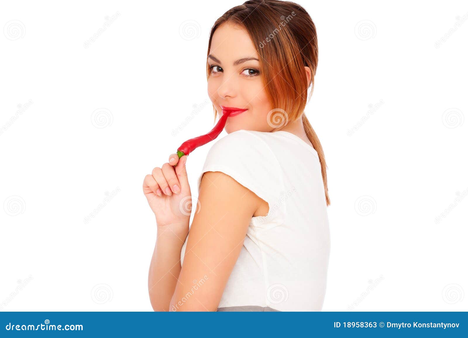 Woman with red chili stock image. Image of seductive - 18958363