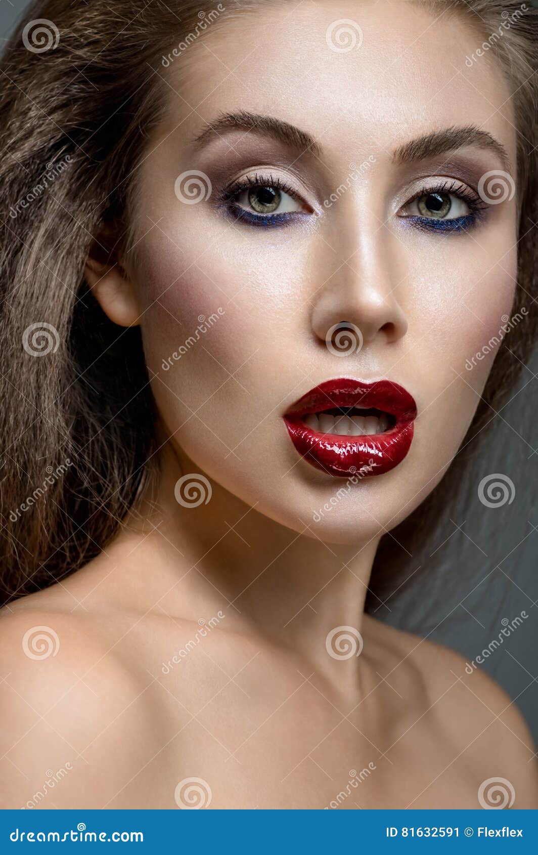 Woman with red lips stock image. Image of lashes, dark - 81632591