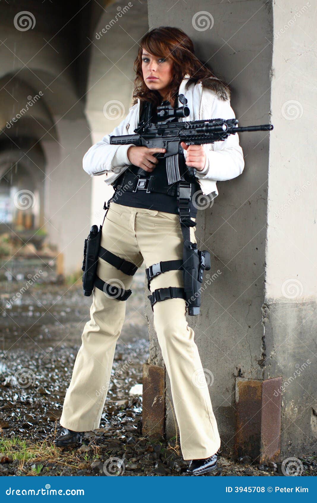 Woman with rifle stock photo. Image of lady, brunette - 3945708