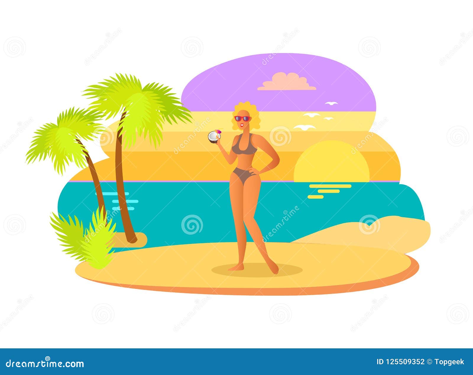 Woman In Swimsuit Bikini And Bra Having Fun Stock Vector Illustration