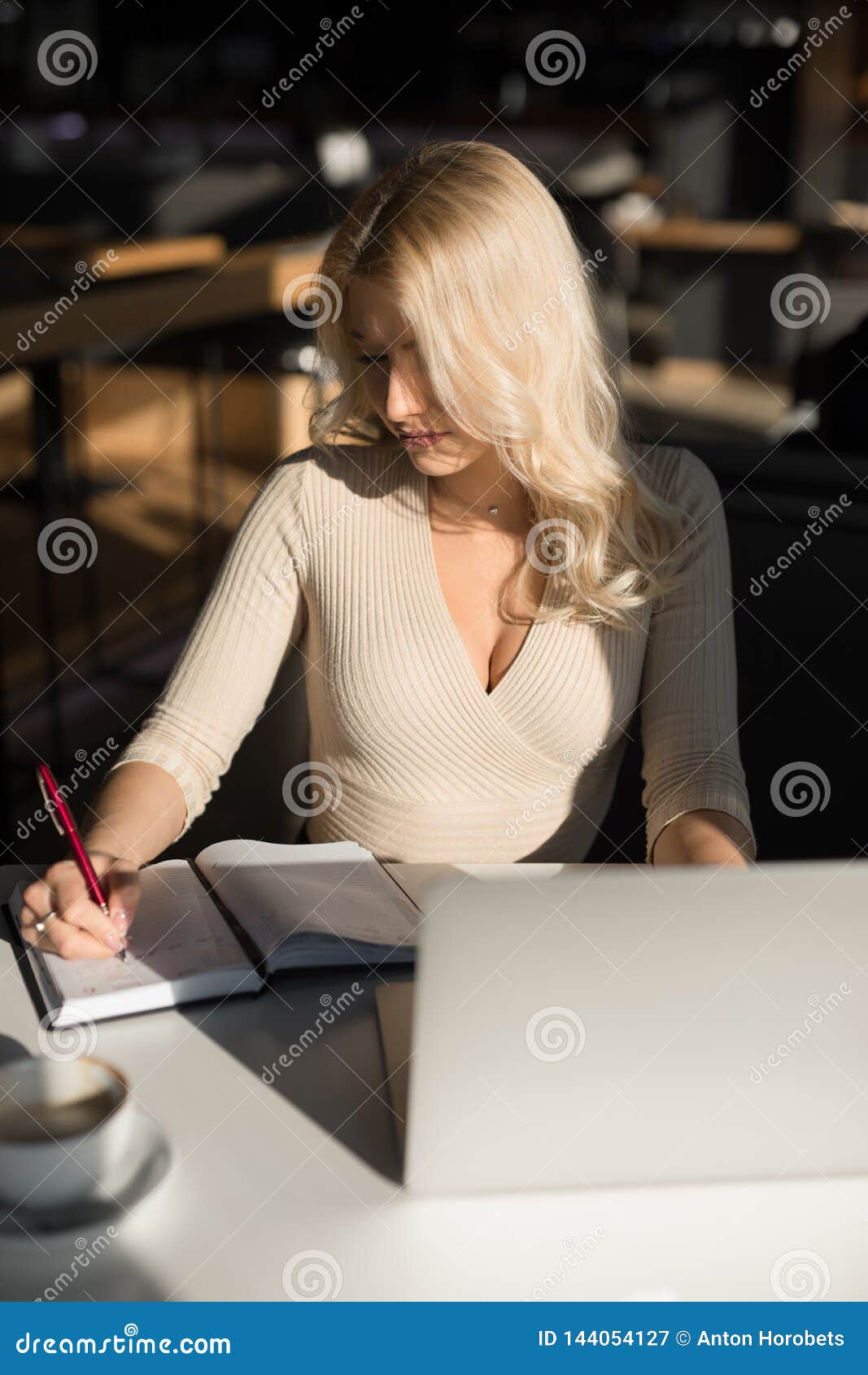 Woman Using Laptop Pc Sitting In Cafe Stock Image Image Of Perfect