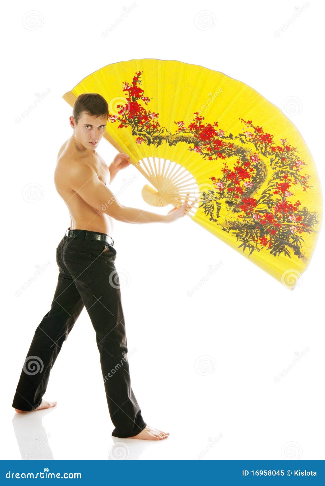 Young Athletic Man with Yellow Fan Stock Image - Image of happy ...