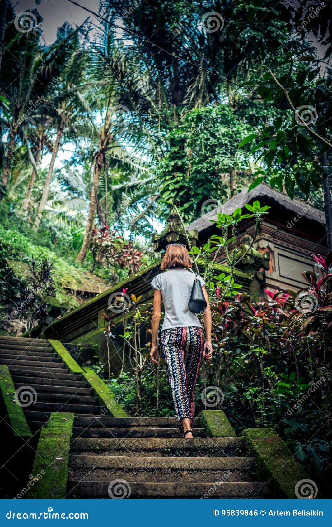 Young Brunette Beauty Woman In A Rainforest Of Bali Island Indonesia
