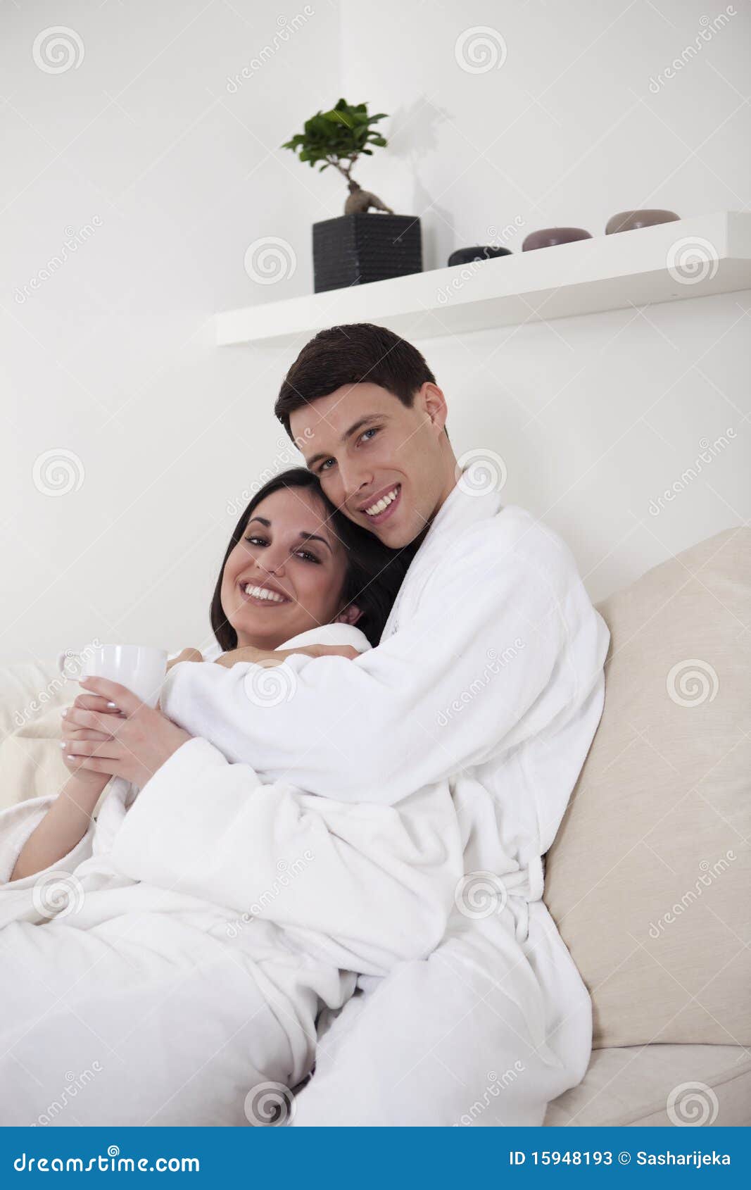 Young Couple in the Morning Stock Image - Image of touching, smiling ...