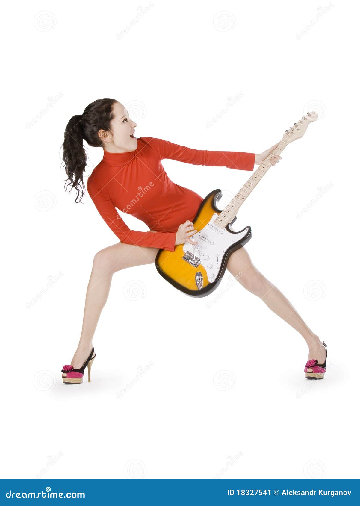 Young Female Posing with Guitar Stock Image - Image of isolated ...