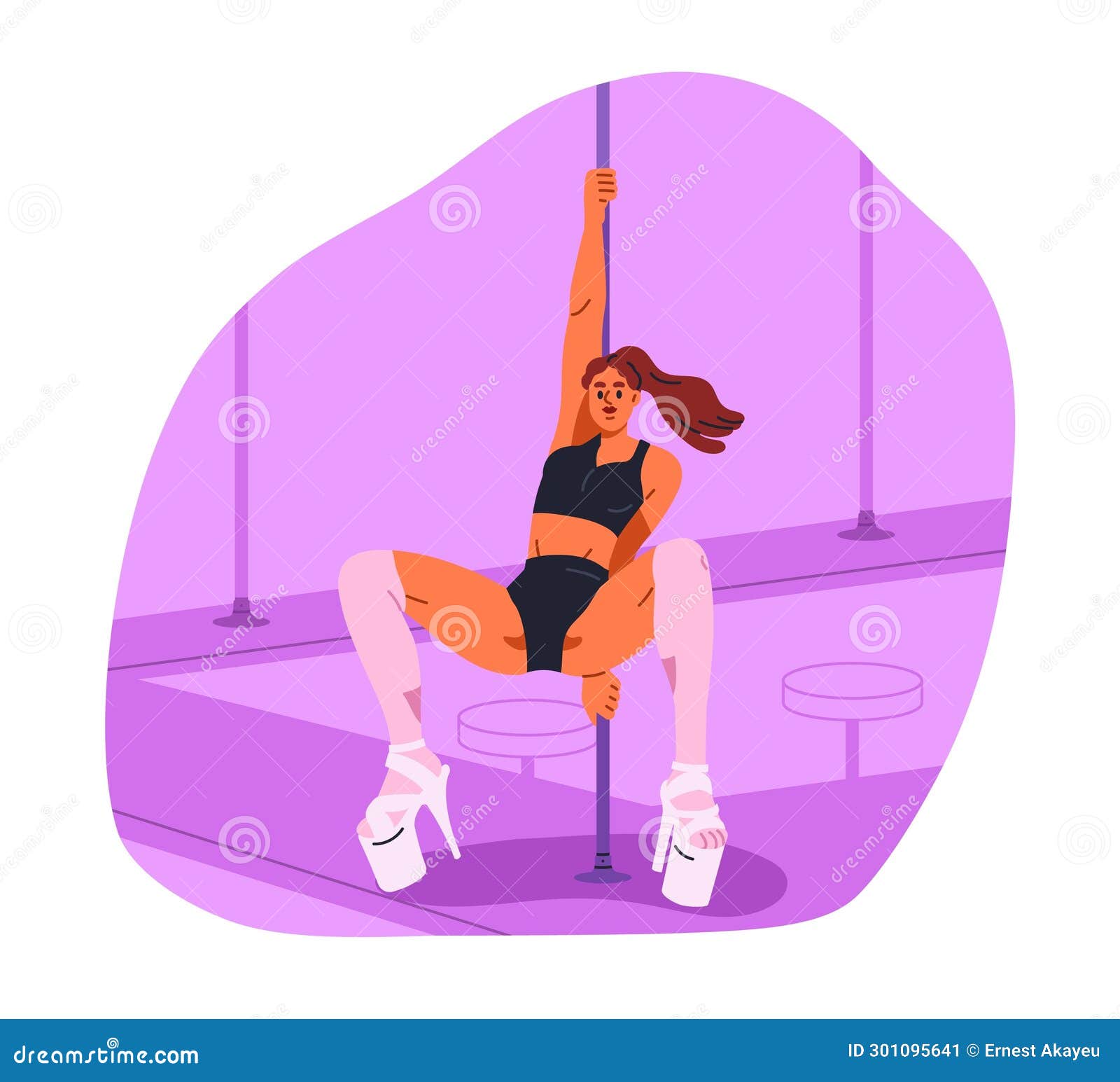 Sexy Young Woman Dancer Pole Dance Move Back Slide Pose Erotic Poledance Movement Show