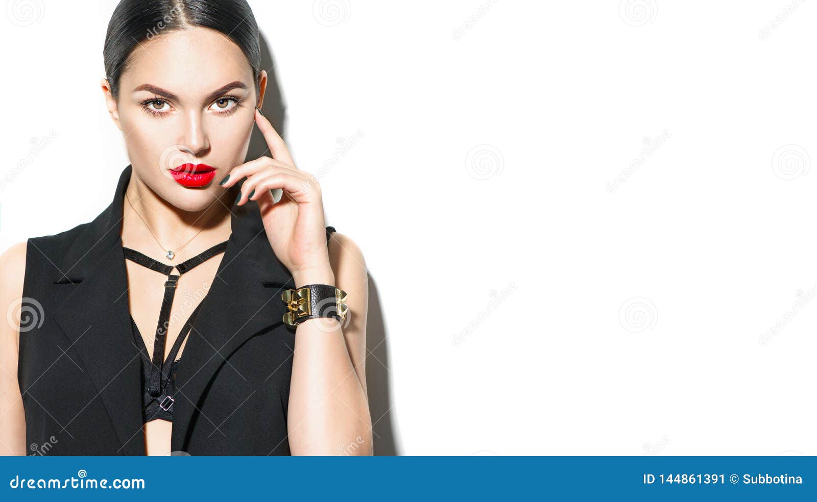 Young Woman Portrait On White Background Seductive Brunette Model