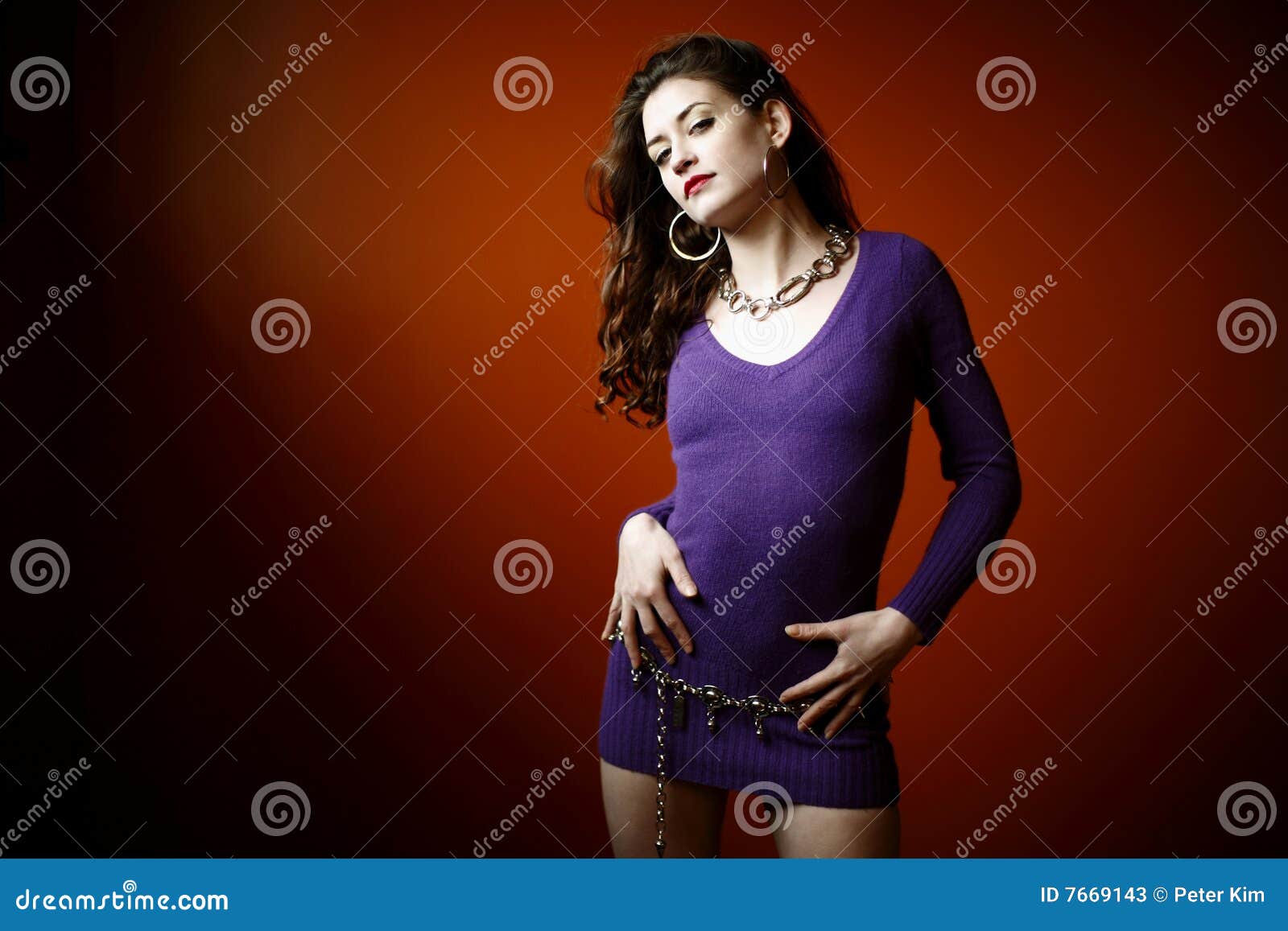 Young Woman In Purple Dress Stock Image Image Of Chick Woman 7669143