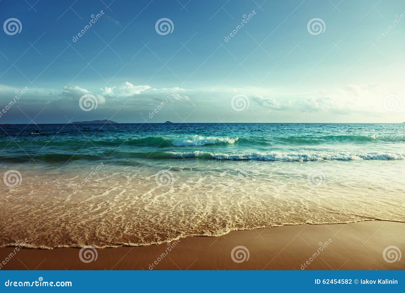 Seychelles Beach in Sunset Time Stock Photo - Image of horizon ...