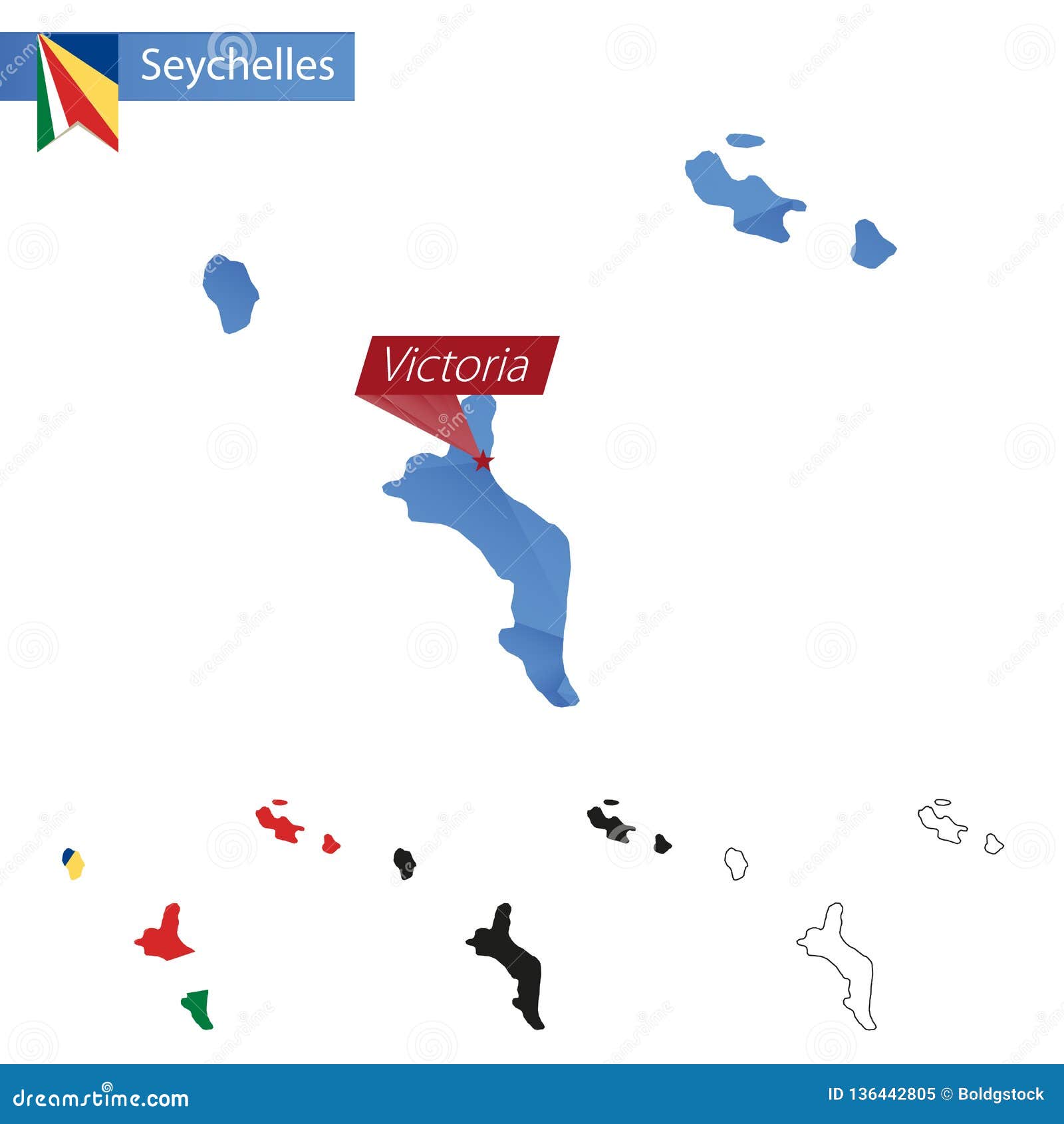 Seychelles Blue Low Poly Map with Capital Victoria Stock Vector ...