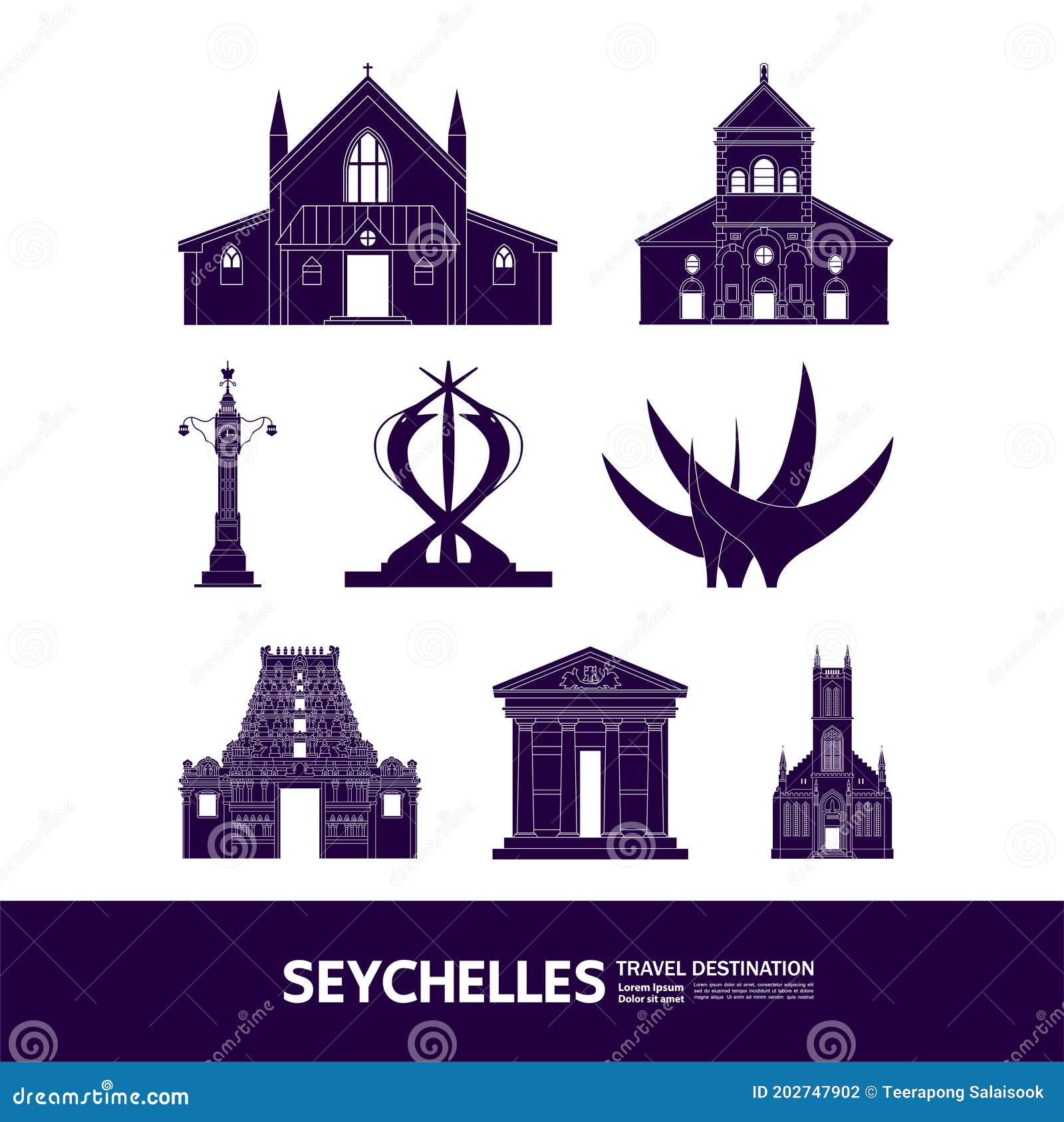 Seychelles Blue Travel Destination Vector Illustration Stock Vector ...