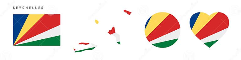 Seychelles Flag In Different Shapes Icon Set Flat Vector Illustration