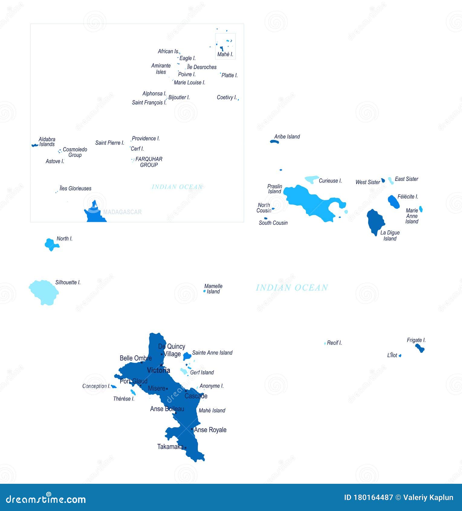 Seychelles Map. Cities, Regions. Vector Stock Illustration ...